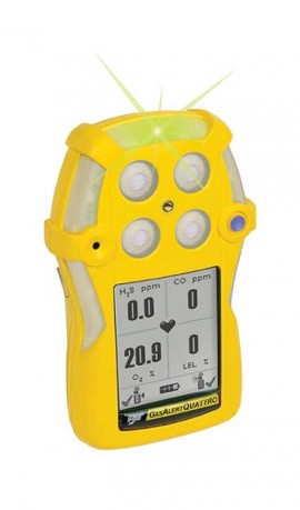 Honeywell BW GasAlertQuattro Multi-Gas Detector, O2/%LEL/H2S, alkaline ...
