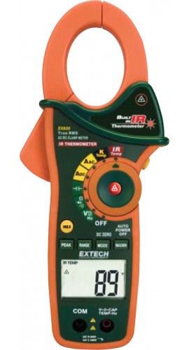 Extech EX830-NISTL True RMS Clamp Meter/IR Thermometer, 1000A AC/DC ...